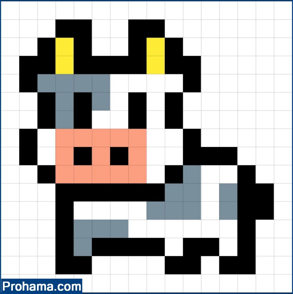 Pixel Art Cow | Esy Easy Pixel Art | Easy Small Pixel Art Animals
