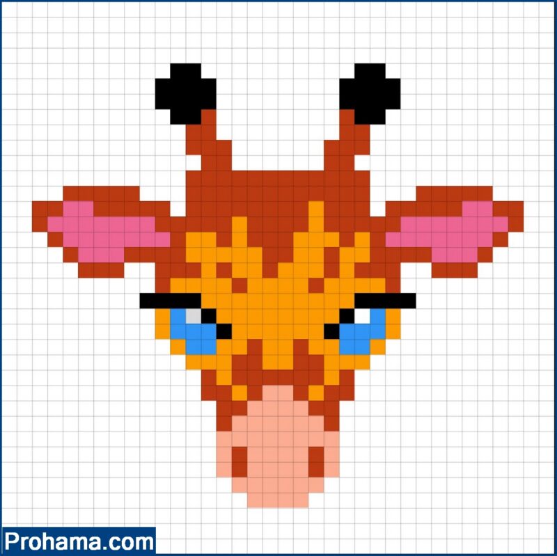 Pixel Art Giraffe | Animals Pixel Art | 32x32 Pixel Art Grid