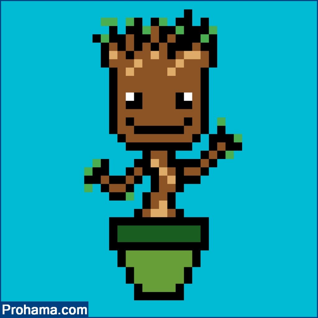 Groot Pixel Art | Cute Pixel Art Ideas | Marvel Pixel Art Grid