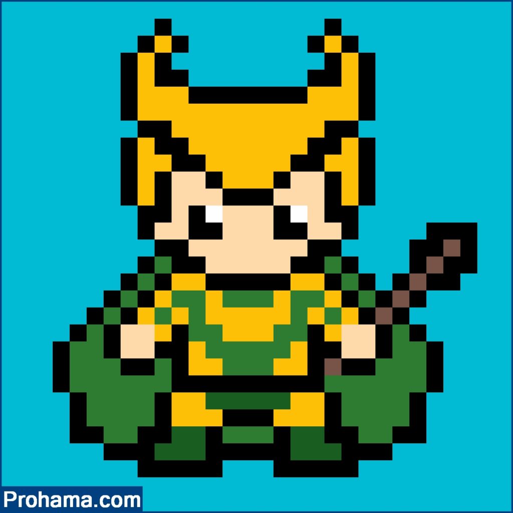 Pixel Art Loki | Marvel Pixel Art Grid | Avengers Pixel Art
