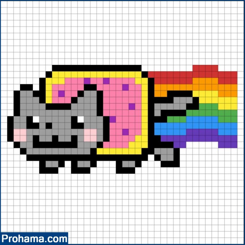 Nyan Cat Pixel Art Grid | Cute Pixel Art