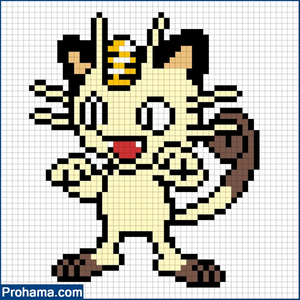 Pixel Art Meowth | Pokemon Pixel Art Grid | Pixel Art Ideas